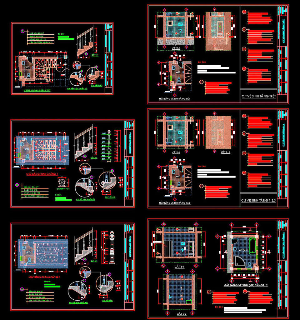 Autocad Drawing Of 4-Story House Plans, Elevations And Sections 10 ...