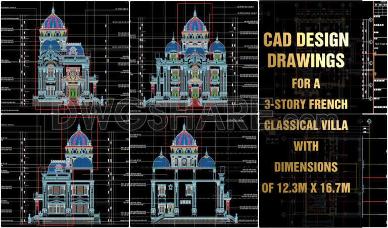 362. Download CAD design drawings for a 3-story French classical villa ...