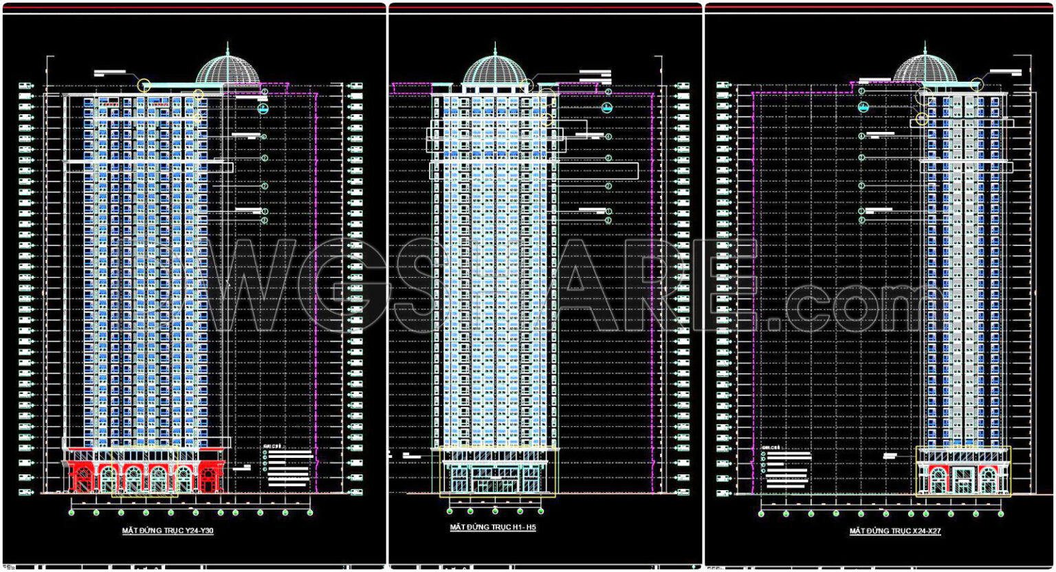28. Download of CAD Elevations for a 35-Story Apartment Building