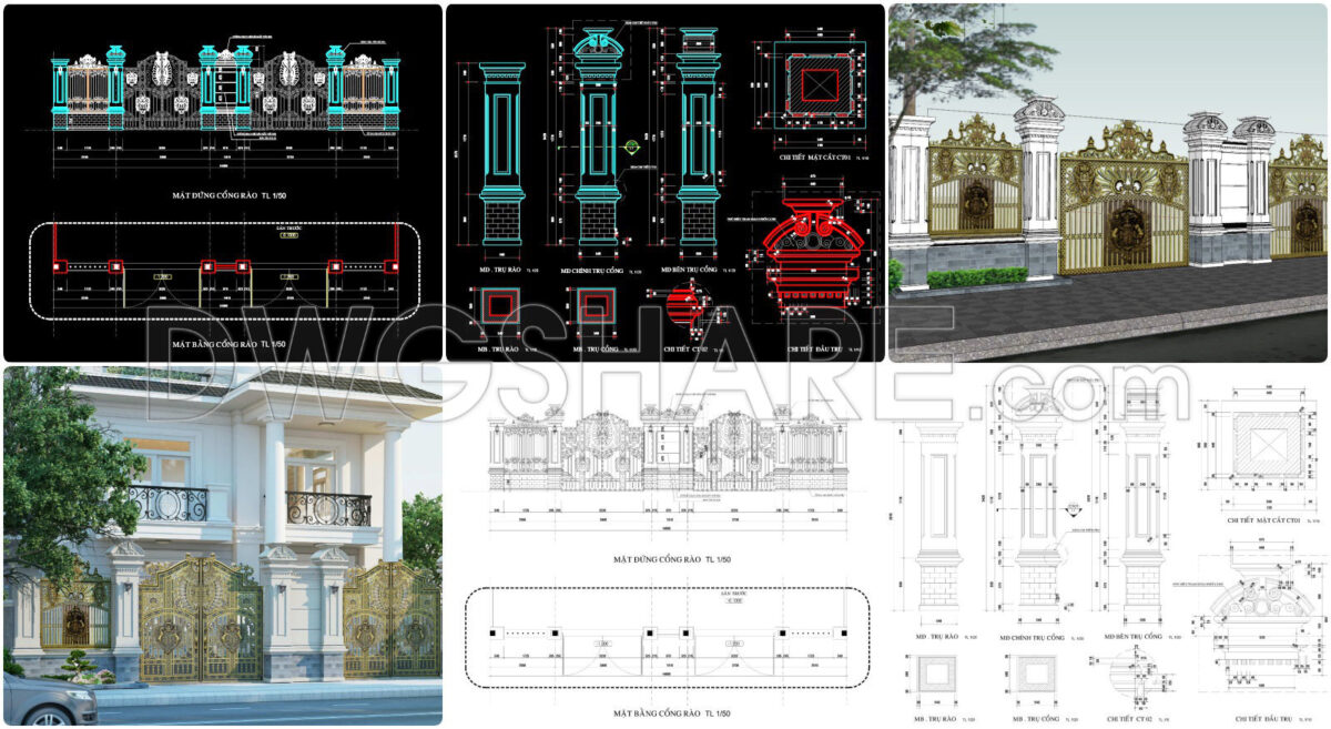 212. Download Classic European Gate & Fence Design CAD Drawings (DWG File)