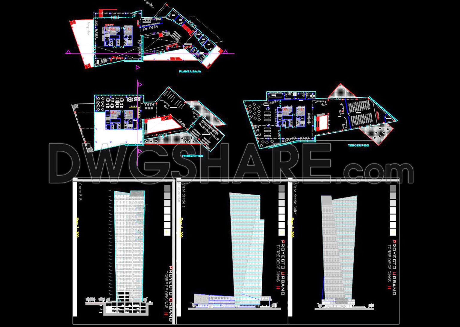 45. Download Architectural CAD Drawings of a 40-Story Office Tower