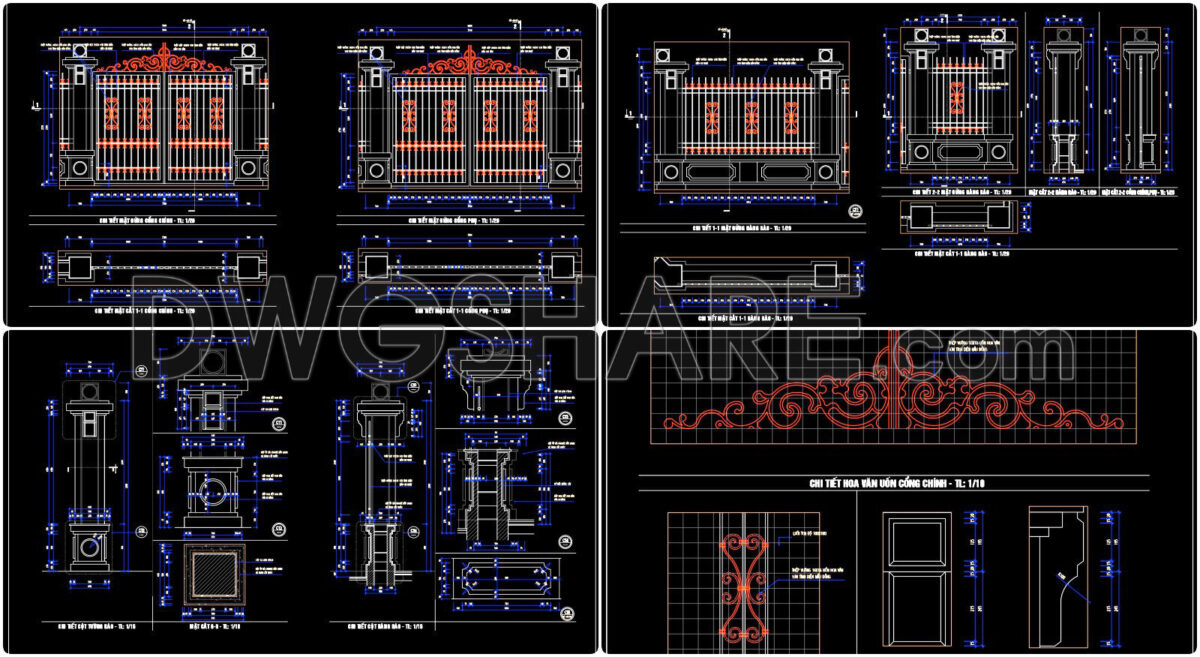 224. Download Classic European Gate & Fence Design CAD Drawings (DWG File)