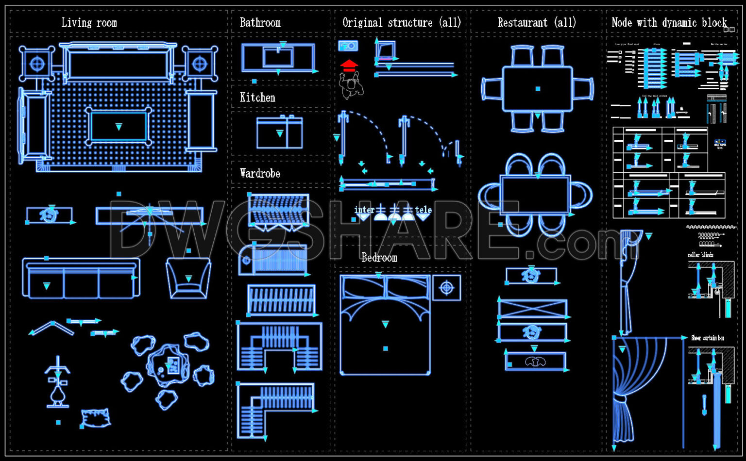 102. Dynamic AutoCAD Blocks for Interior Design – Living Room, Kitchen ...